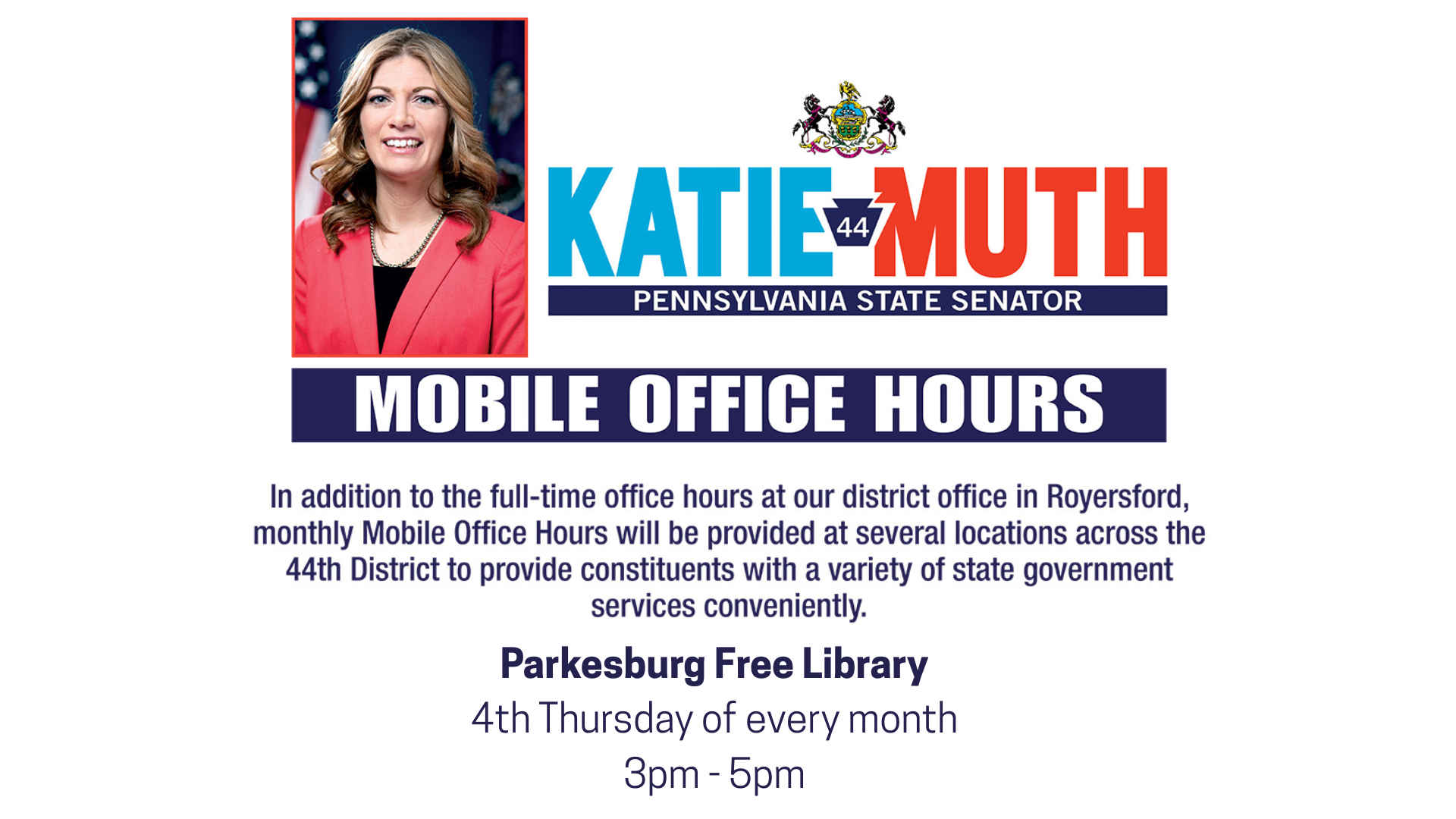 State Senator Katie Muth Mobile Office Hours at Parkesburg Free Library ...