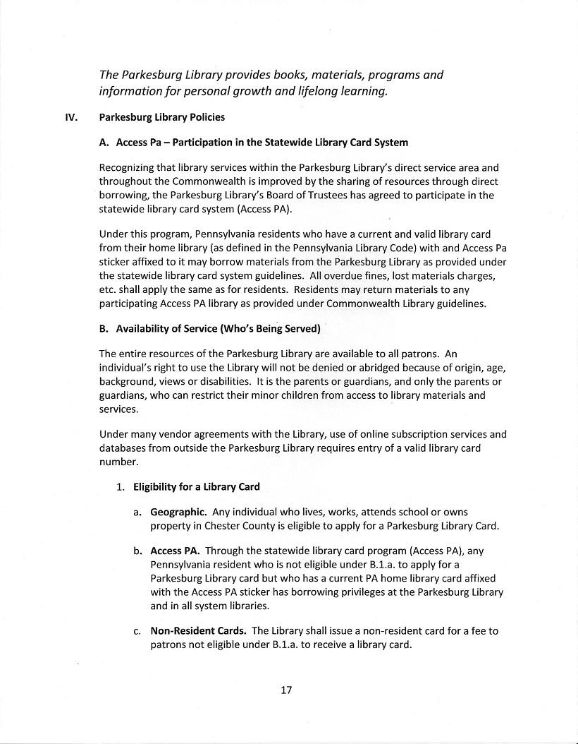 Library Policy Manual | Parkesburg Library