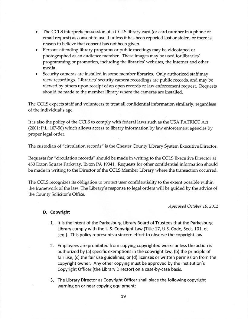 Library Policy Manual | Parkesburg Library