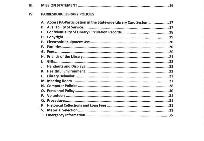 Library Policy Manual | Parkesburg Library