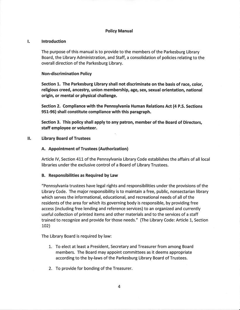 Library Policy Manual | Parkesburg Library